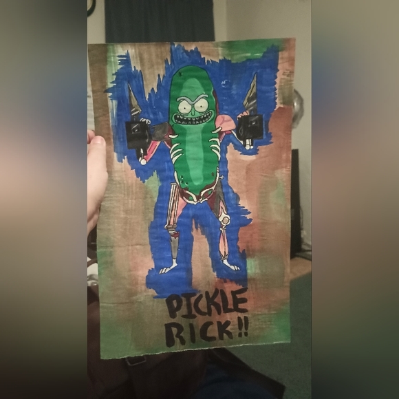 Art | Pickle Rick Hand Painted Poster | Poshmark